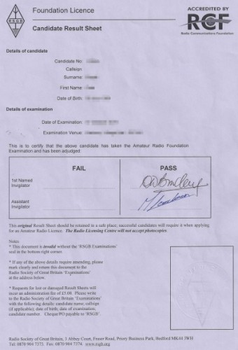 New-look Foundation Licence Certificate | Essex Ham